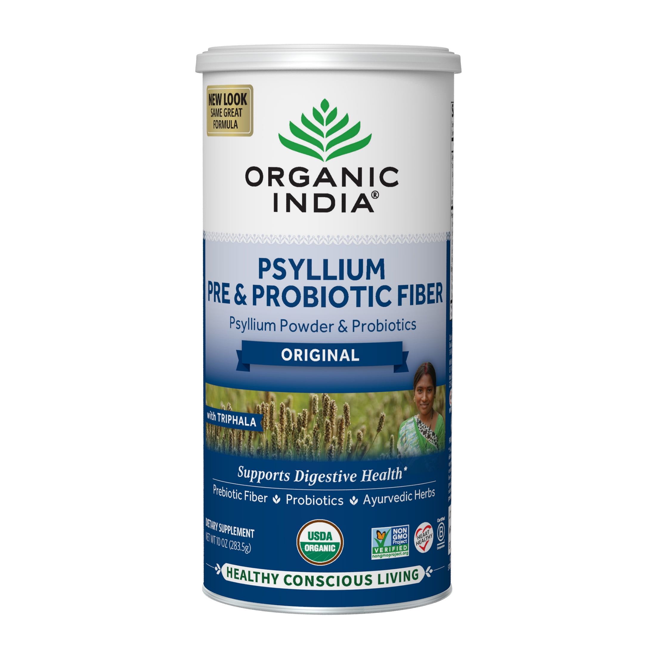 Organic Psyllium Pre and Probiotic Fiber Powder, Original Flavor, 10 oz ...