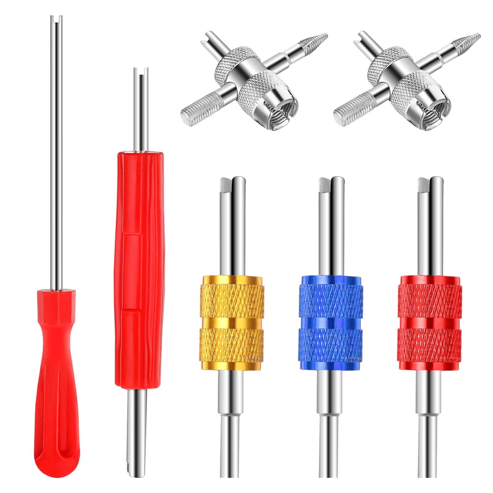 Psyqtsuary 7 Pcs Tire Valve Stem Removal Tool Kit 4 Way Valve Tool ...