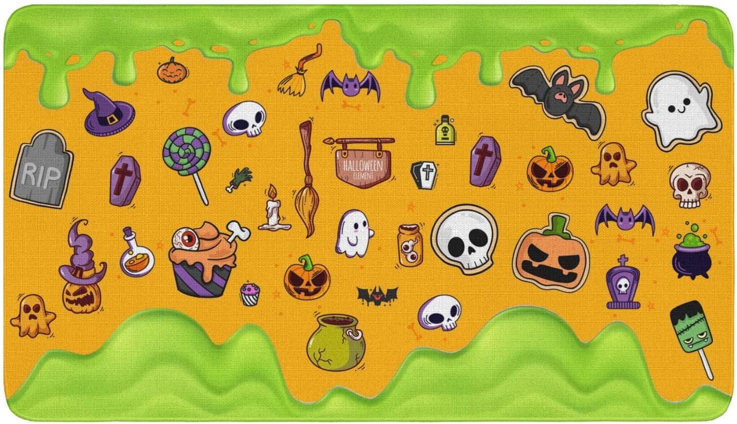PtRug Mosaic of Halloween Elements Door Rugs Funny Ghost Kitchen Mats ...