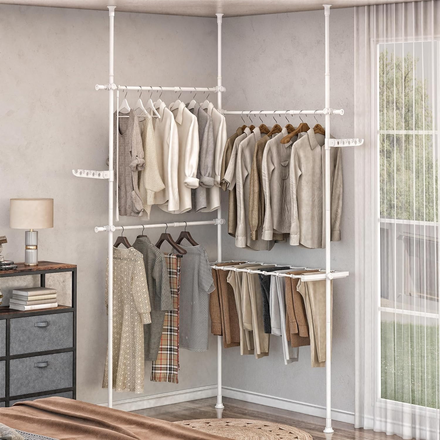 Ptah 2x2-Tier Floor to Ceiling Clothes Racks, Adjustable Clothing Rack ...