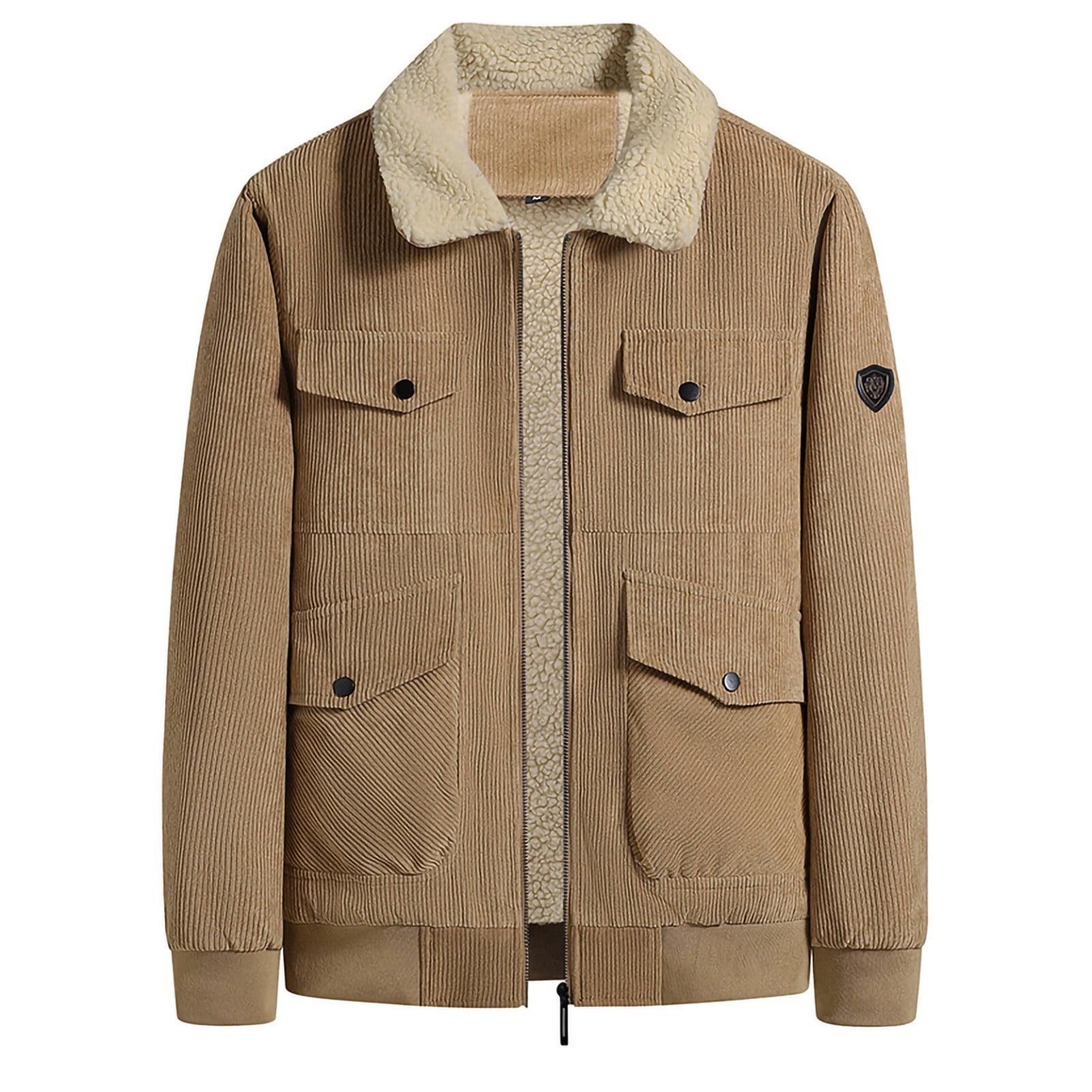 Ptauao Men's Corduroy Jacket Sherpa Lined Trucker Jackets Cotton Turn ...