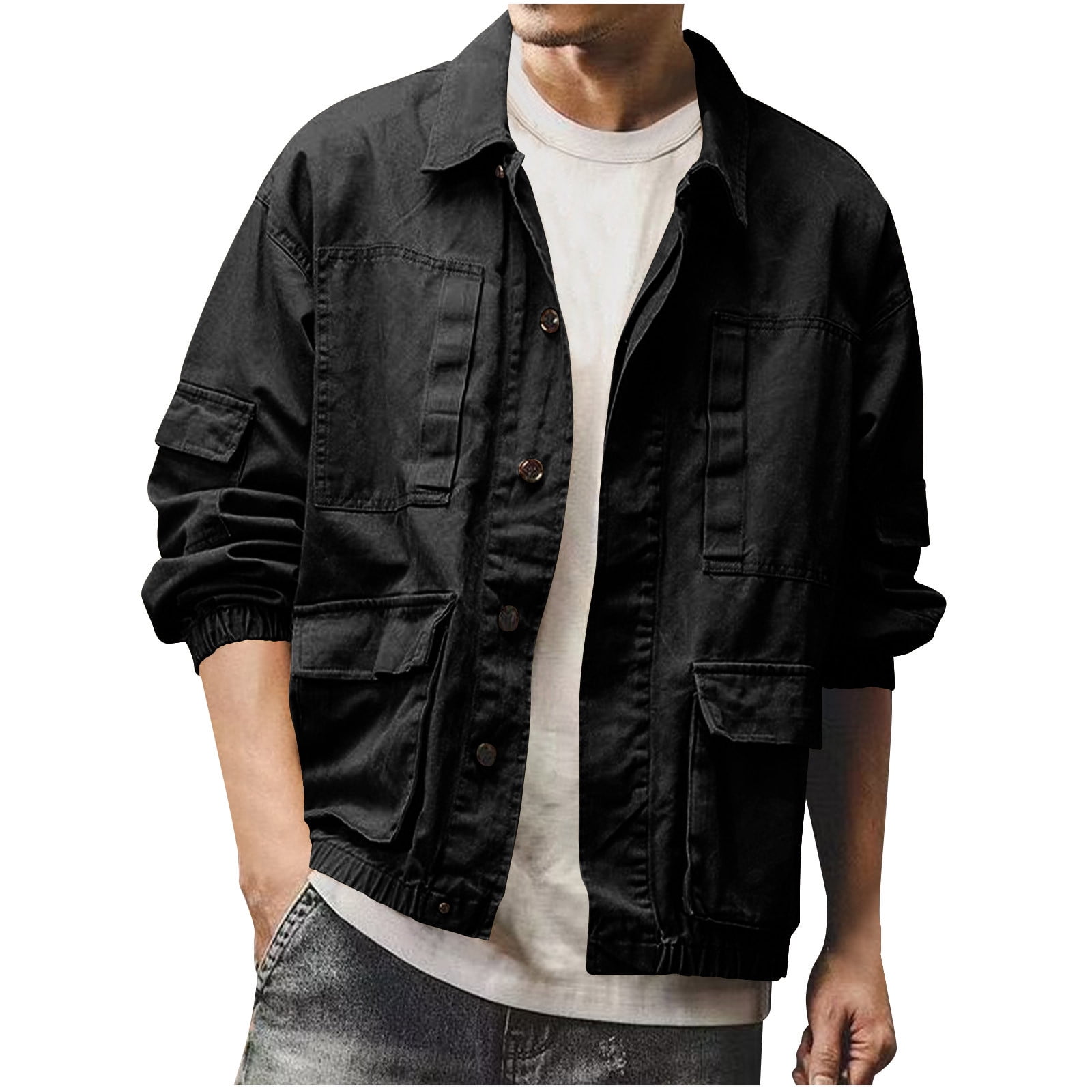 Ptauao Men's Twill Lightweight Multi Pockets Button Down Turndown ...
