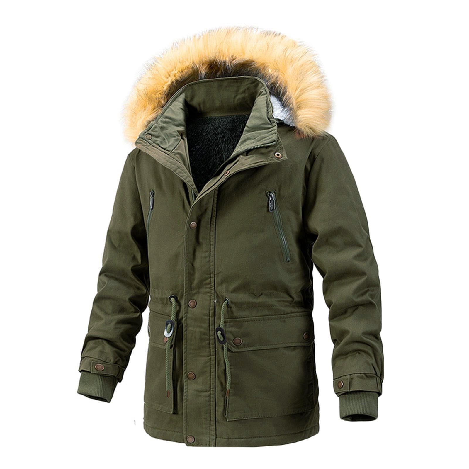 Ptauao Men's Winter Coat - Heavyweight Cargo Parka Jacket Cotton Fleece ...
