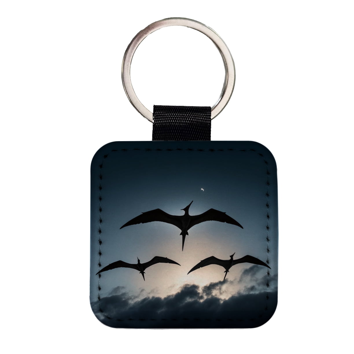 Pterodactylus Silhouettes Flying Dinosaurs Faux Leather Square Keychain ...