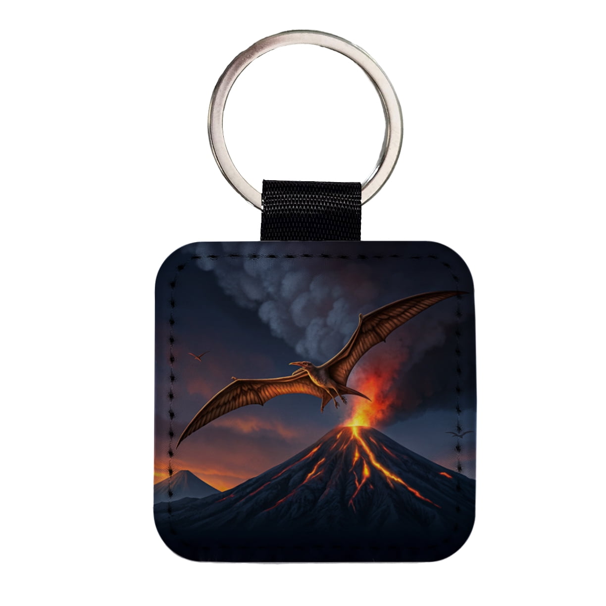 Pterodactylus Volcano Erupting Dinosaur Faux Leather Square Keychain ...