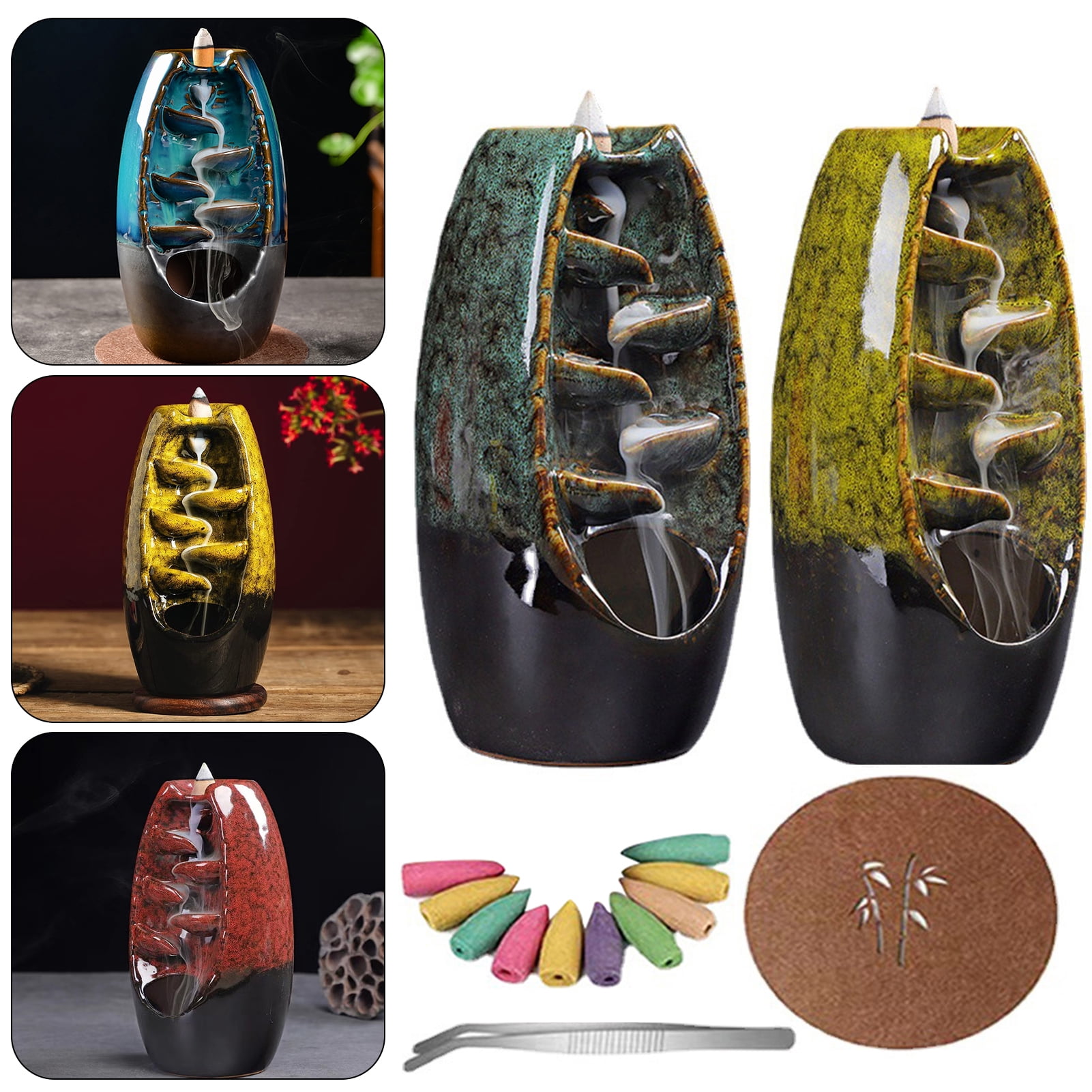 Ptetnvg Backflow Incense Burner with 10 Cones Creative Air Freshener ...