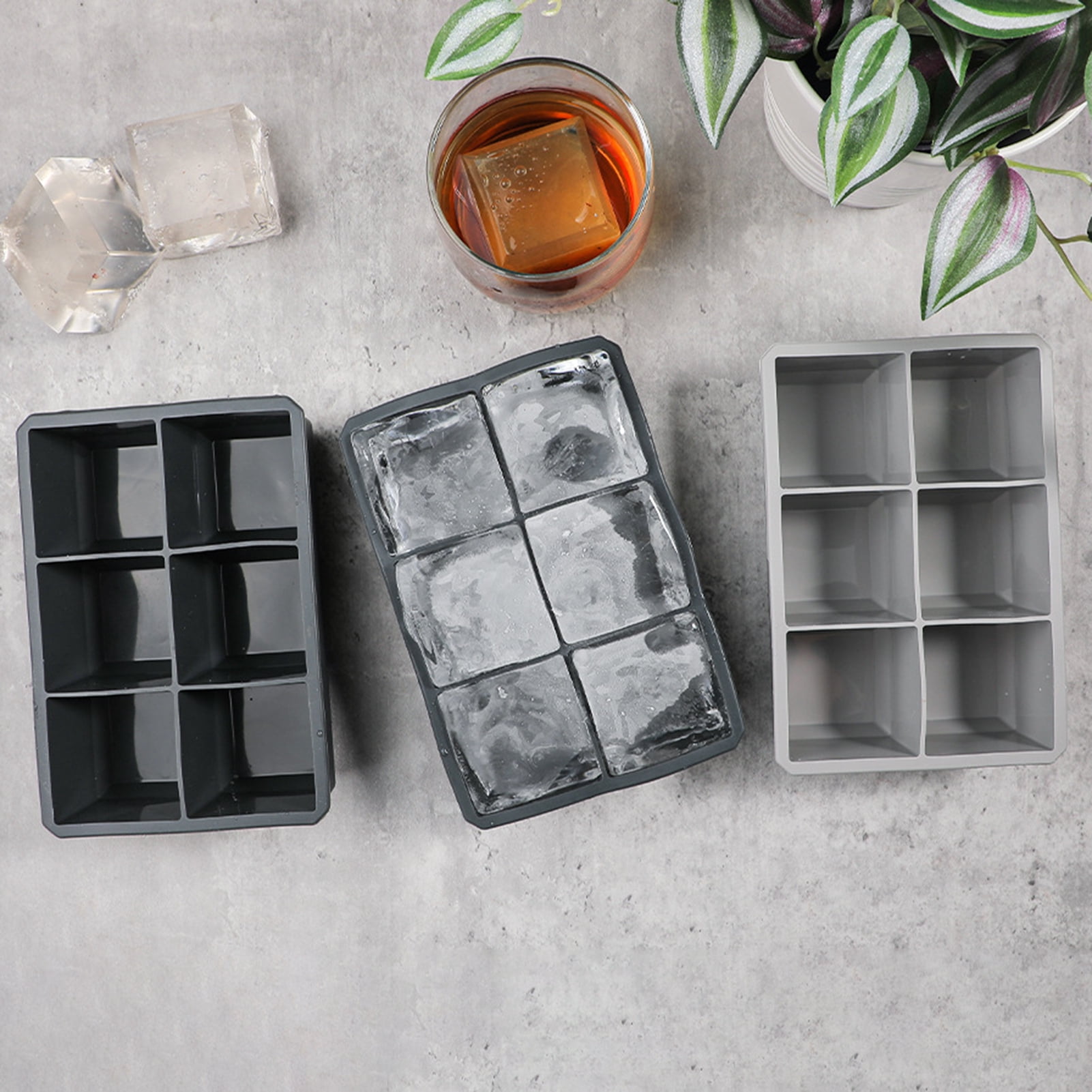 Ptetnvg Ice Cube Mold Large Silicone Square Ice Cube Tray 6 Grids ...