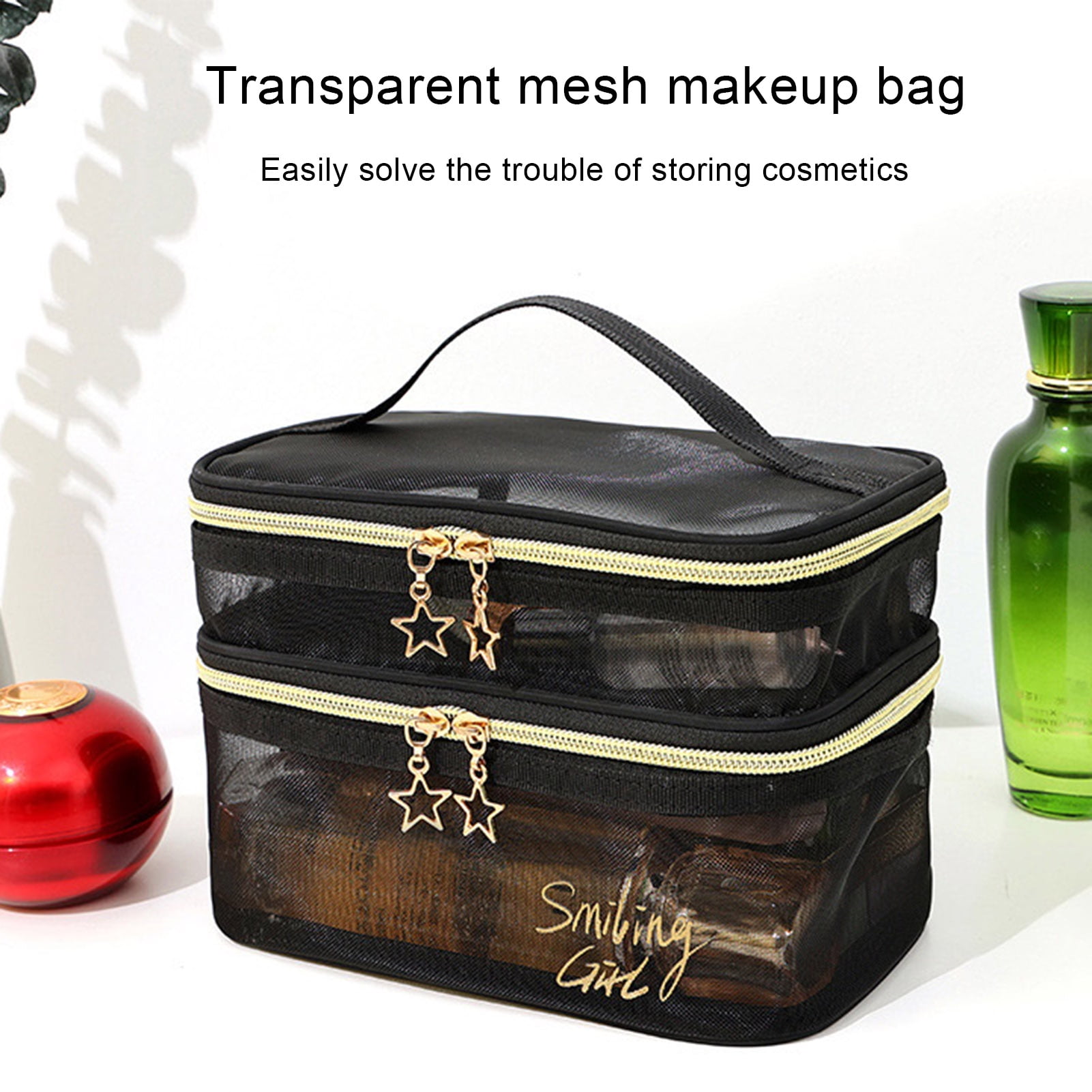 Ptetnvg Mesh Makeup Bag Double Layer Transparent Design Easy Access ...