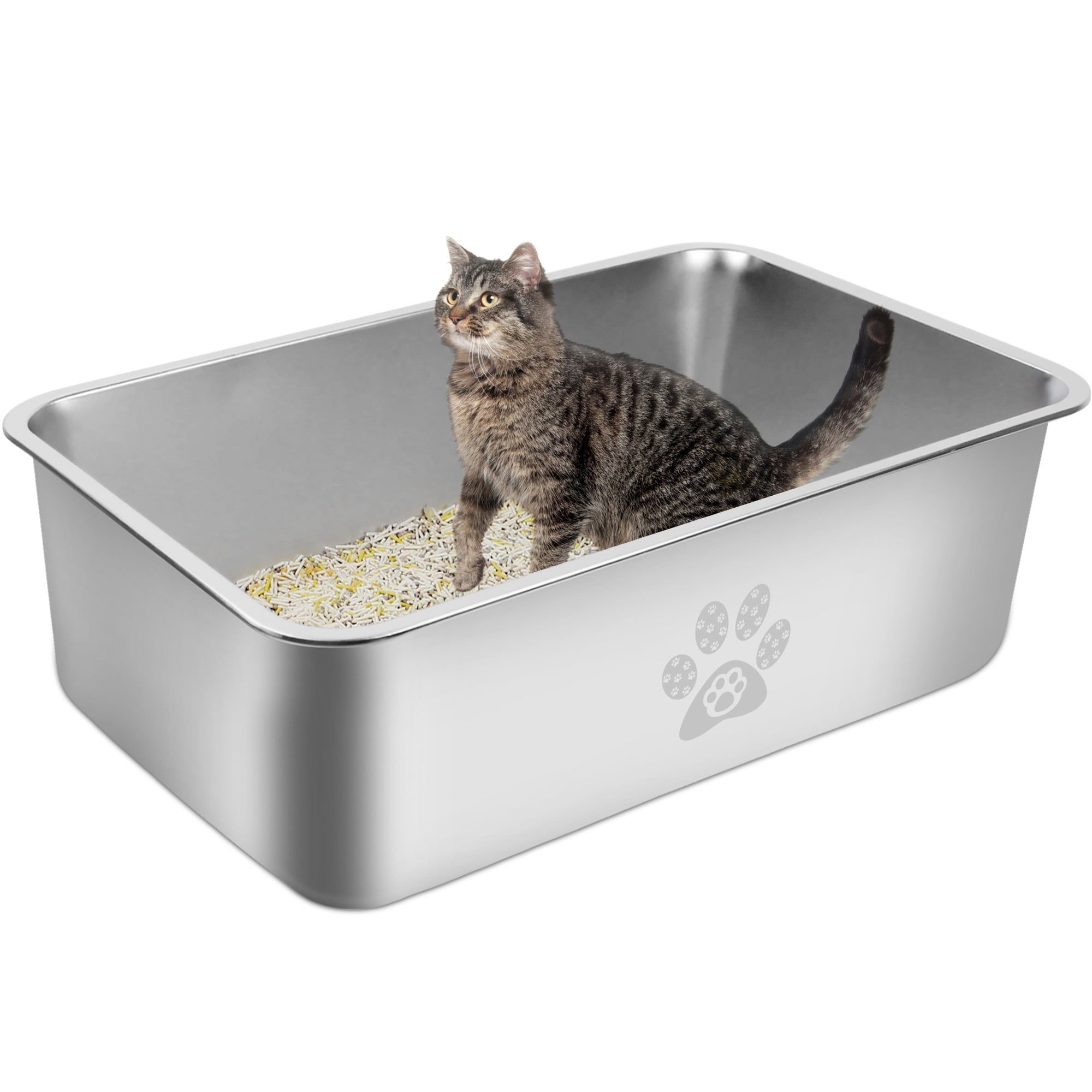 "Ptlom Extra Large Cat Litter Box with High Sides, Stainless Steel ...