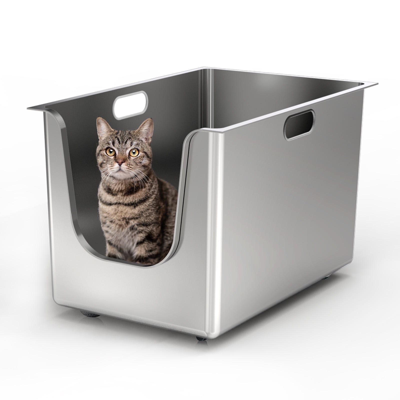 Ptlom Stainless Steel Litter Box with 13.7'' High Sides Anti-Splashing ...