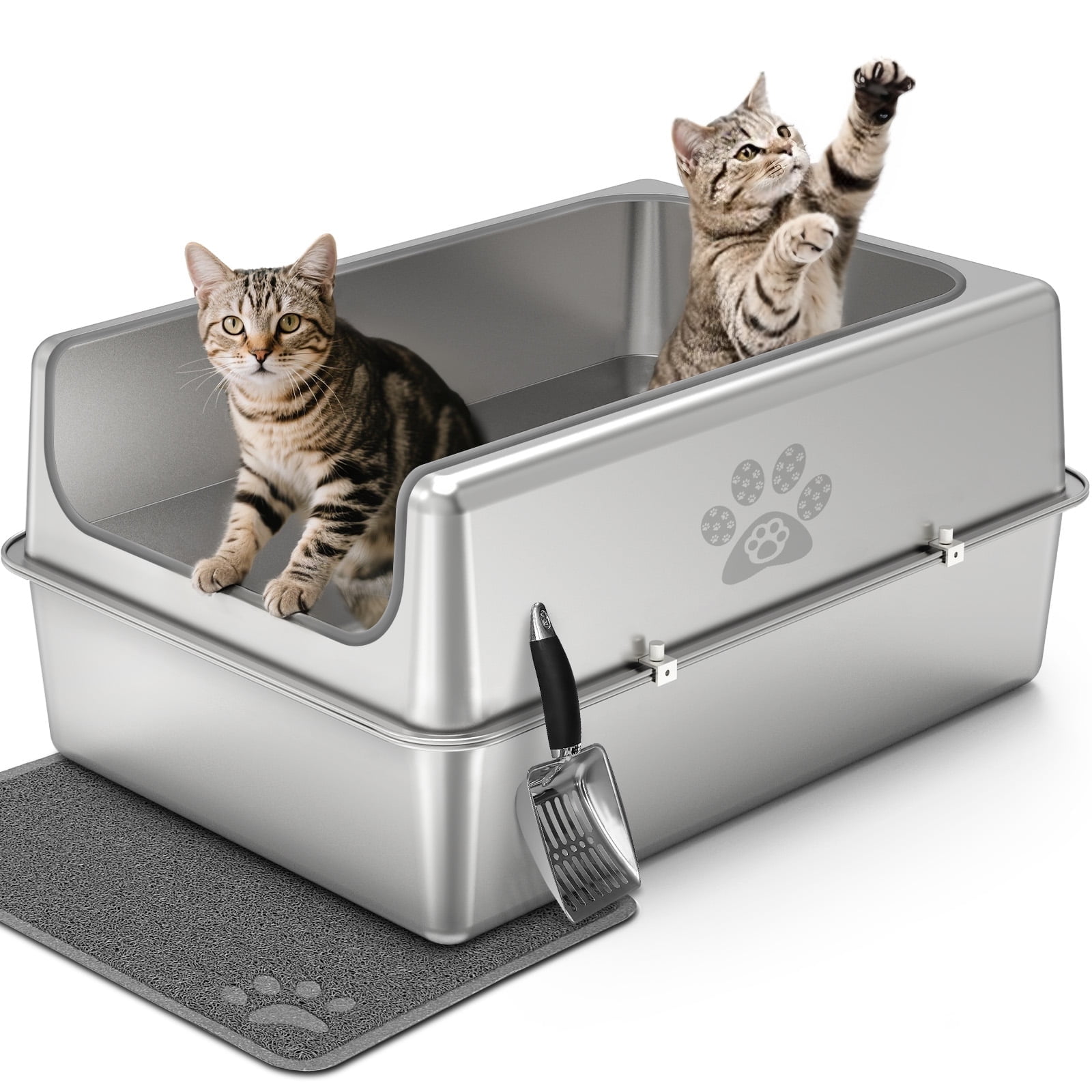 Ptlom Extra Large Stainless Steel Cat Litter Box with Lid, 27.5" x 19.7 ...