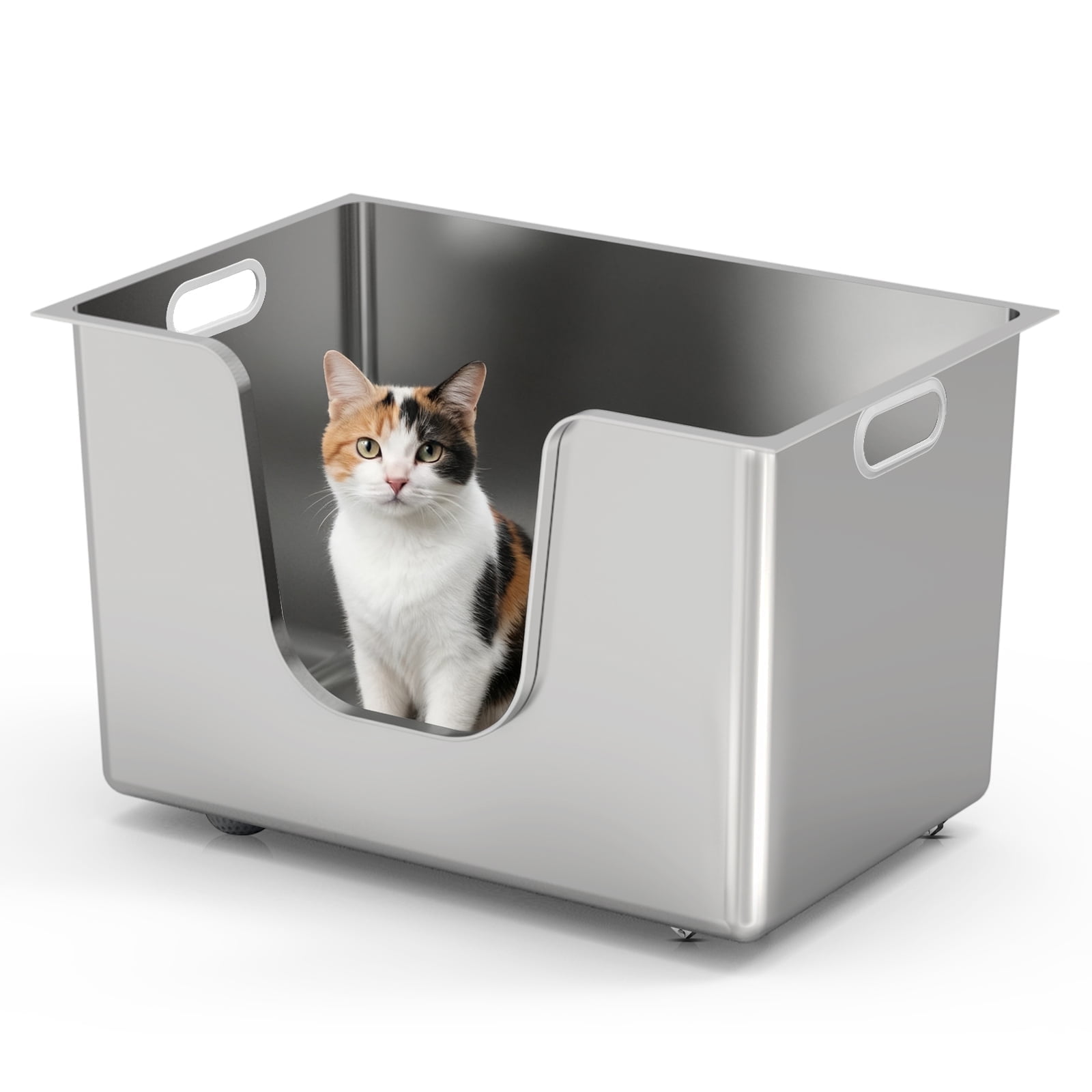 Ptlom Stainless Steel Litter Box 11.8“ High Sides Anti-Splashing for ...