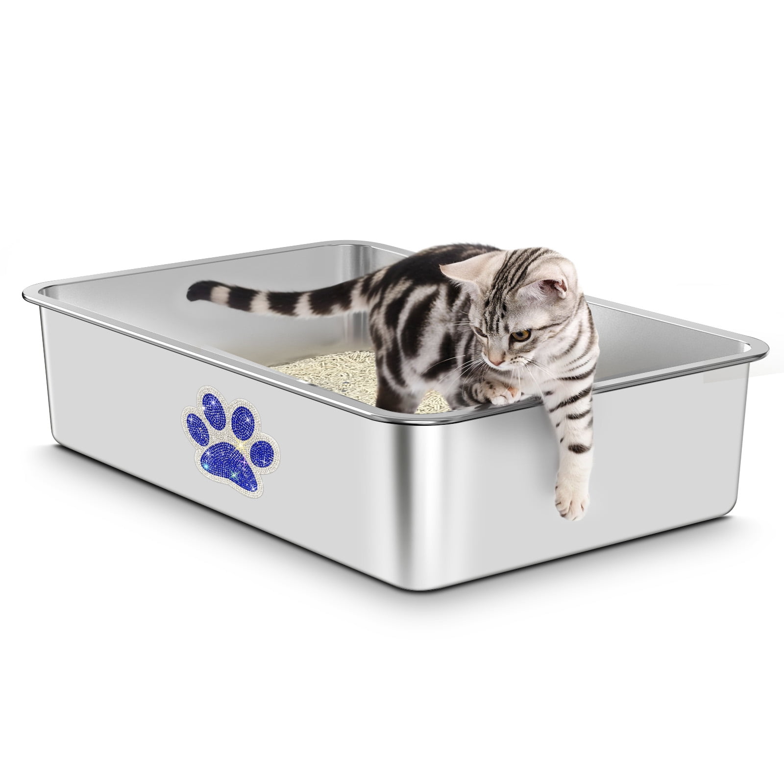 Ptlom Stainless Steel Litter Box Hide Side Metal Litter Box Cat Litter ...