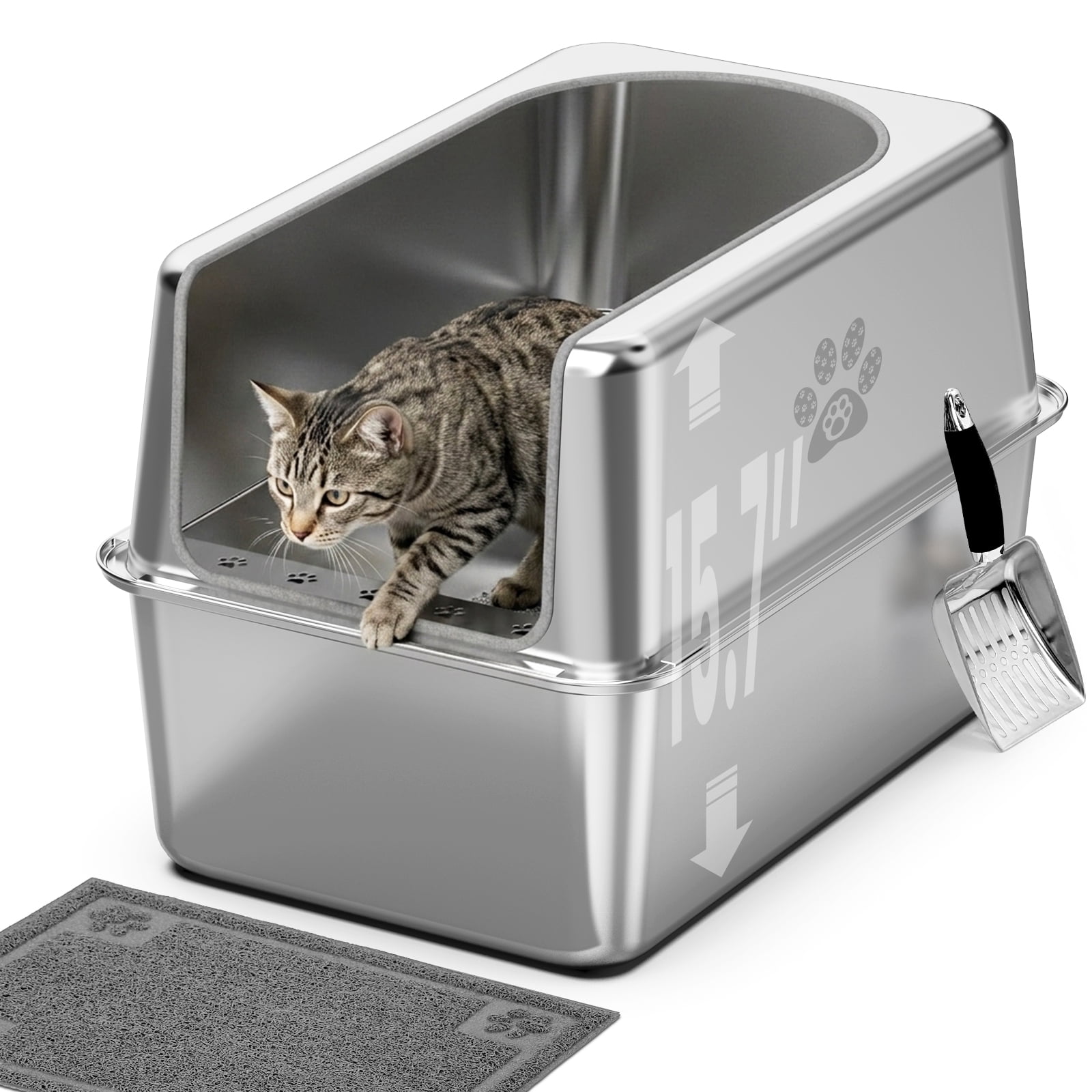 Ptlom Stainless Steel Litter Box with Lid Metal Litter Box Extra Large ...