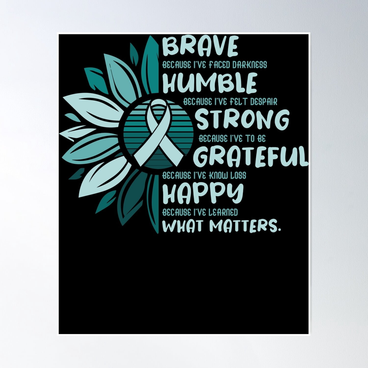 Ptsd Sunflower Brave Humble Strong Grateful Happy Poster Wall Art ...