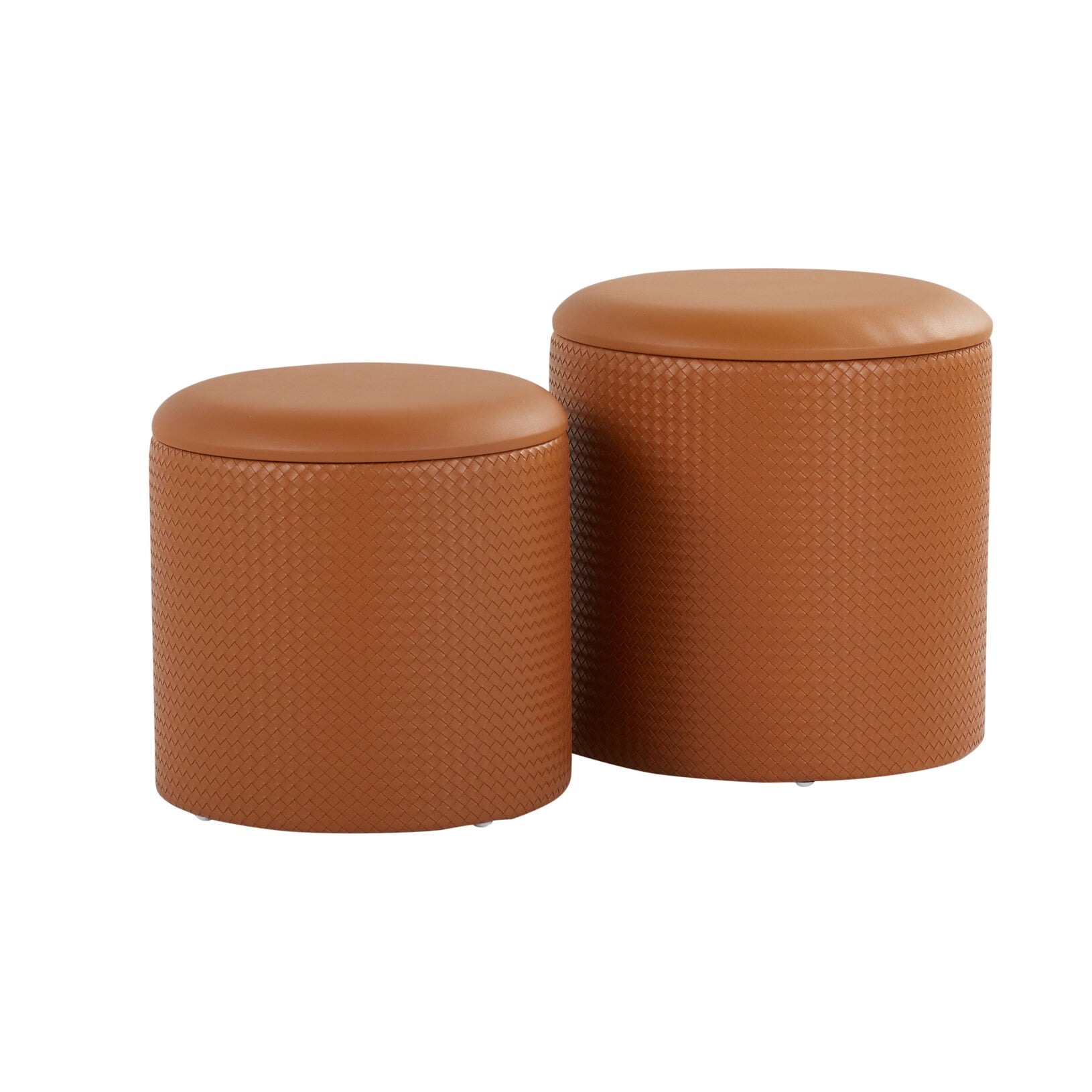 Pu Leather Ottoman Set, Nesting Foot Stool with Storage, Small Round ...