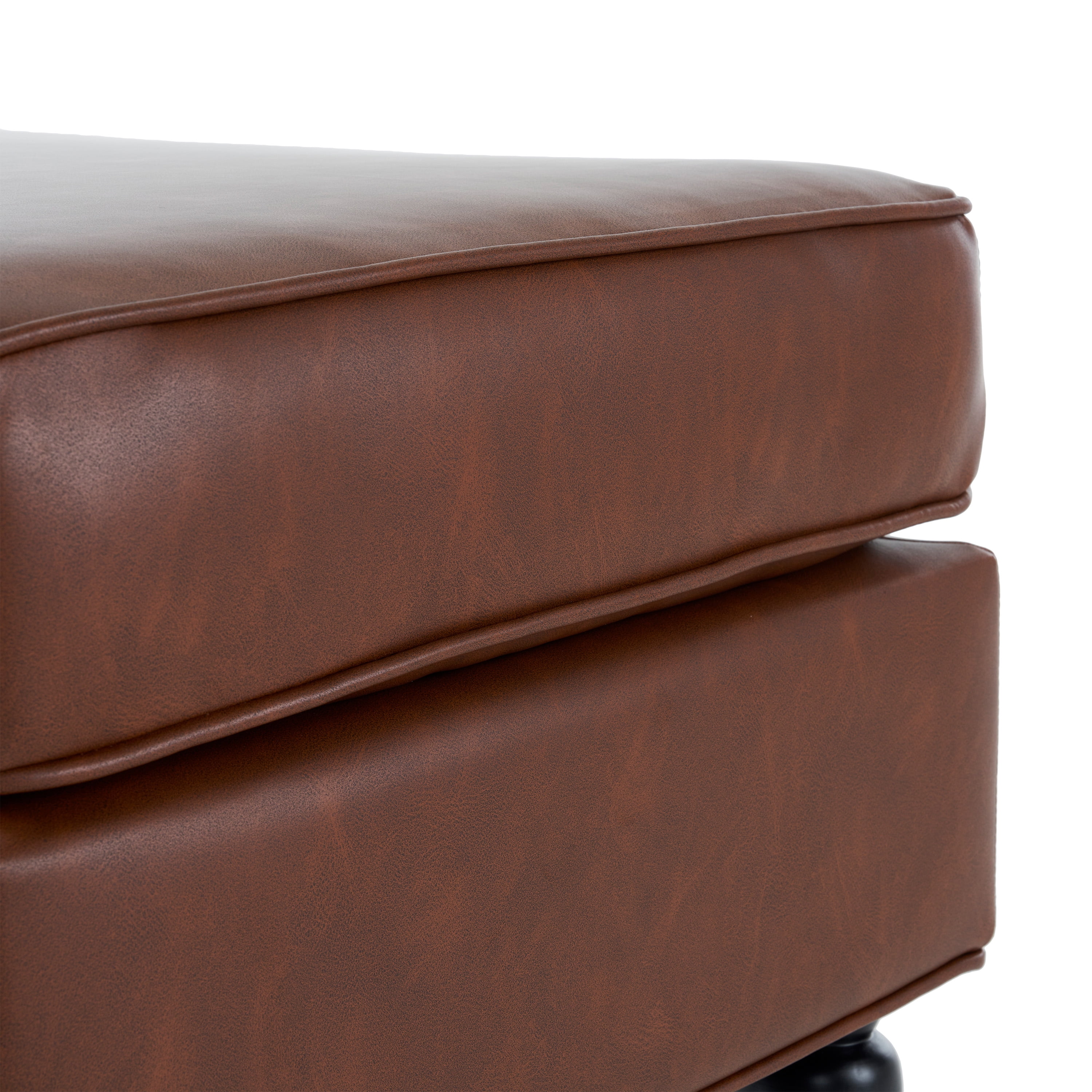 Pu Leather Ottoman with Solid Wood Legs and Casters,Brown,Brown Pu ...