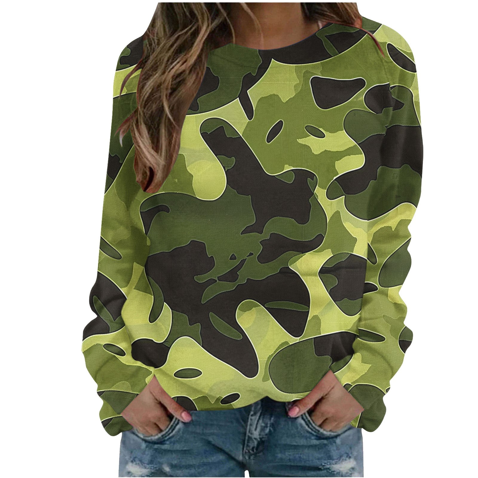 PuLe Hoodies Camo Shirts for Women Trendy Long Sleeve Tops Camouflage ...