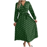 PuLe Long Sleeve Dress for Women Fall Women's Polka Dot Wrap V Neck ...