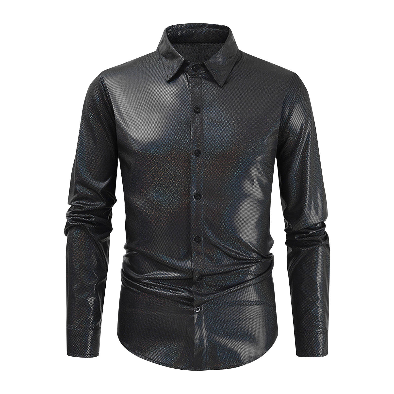 PuLe Men's Metallic Disco Shiny Slim Fit Long Sleeve Button Down ...