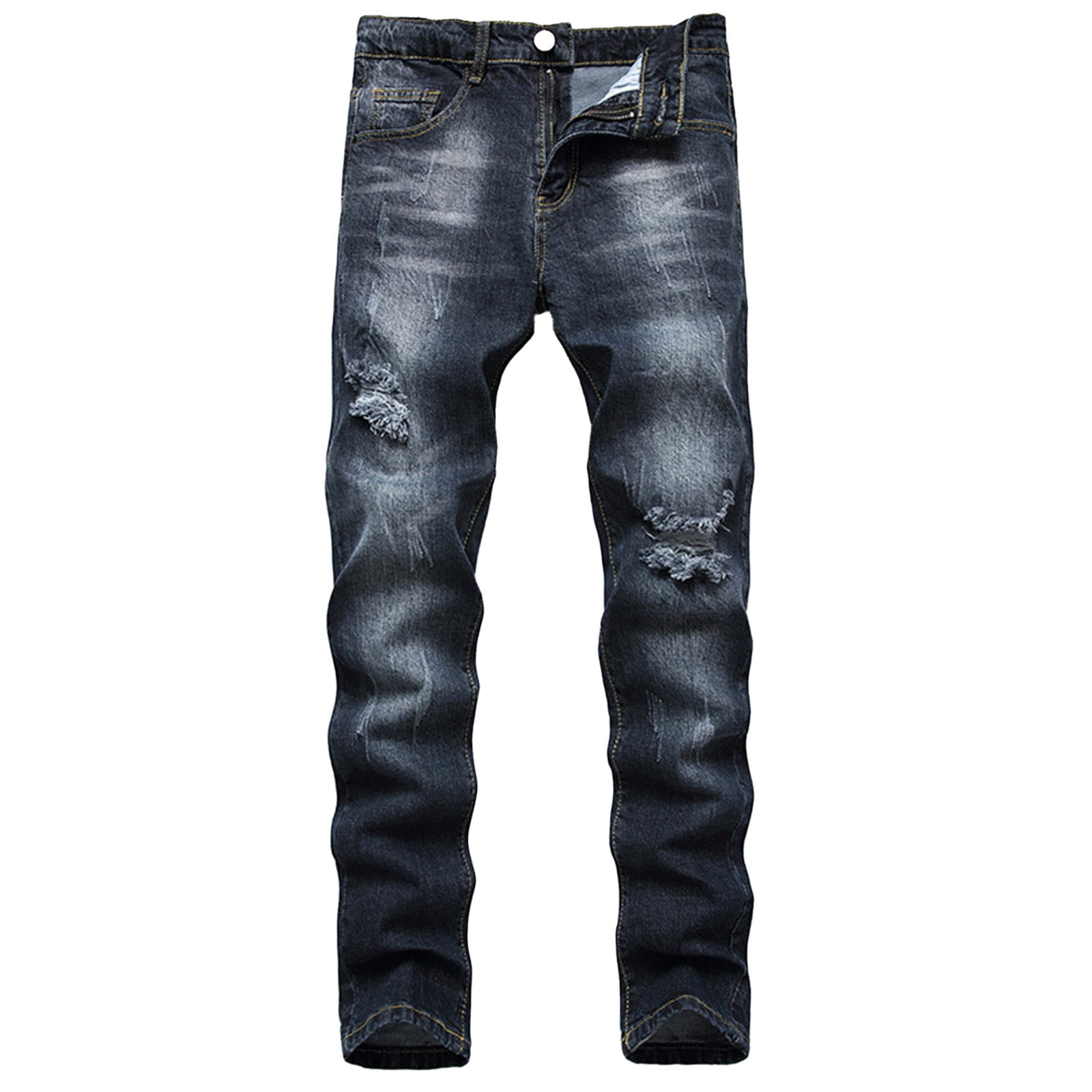 PuLe Men's Pants Men's Ripped Slim Fit Straight Leg Jean Denim Pant ...