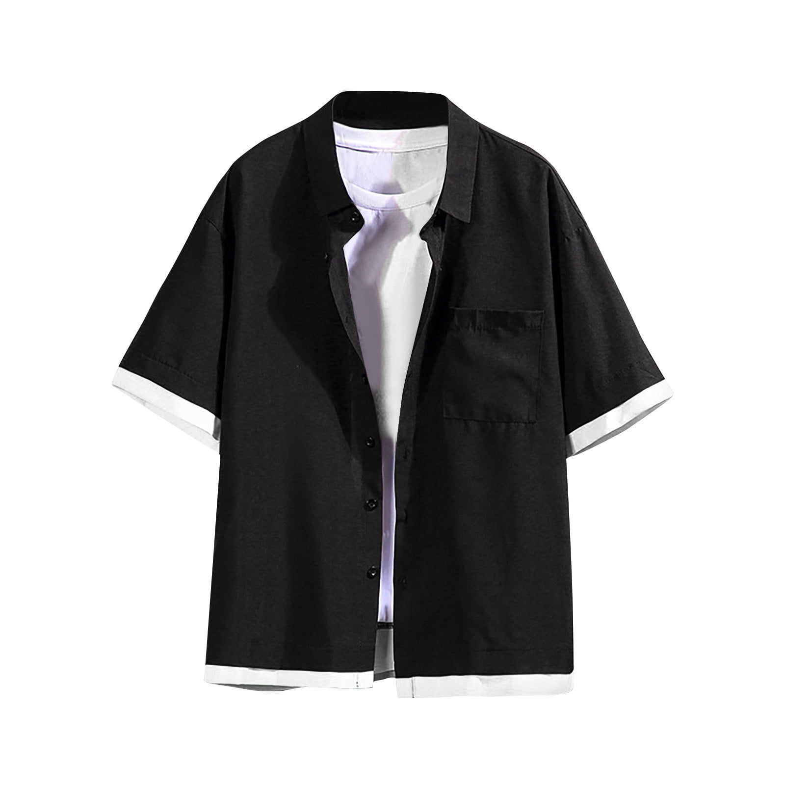 PuLe Rugby Shirt Hawaiian Shirts for Men Solid Color Pocket Dress Shirt ...