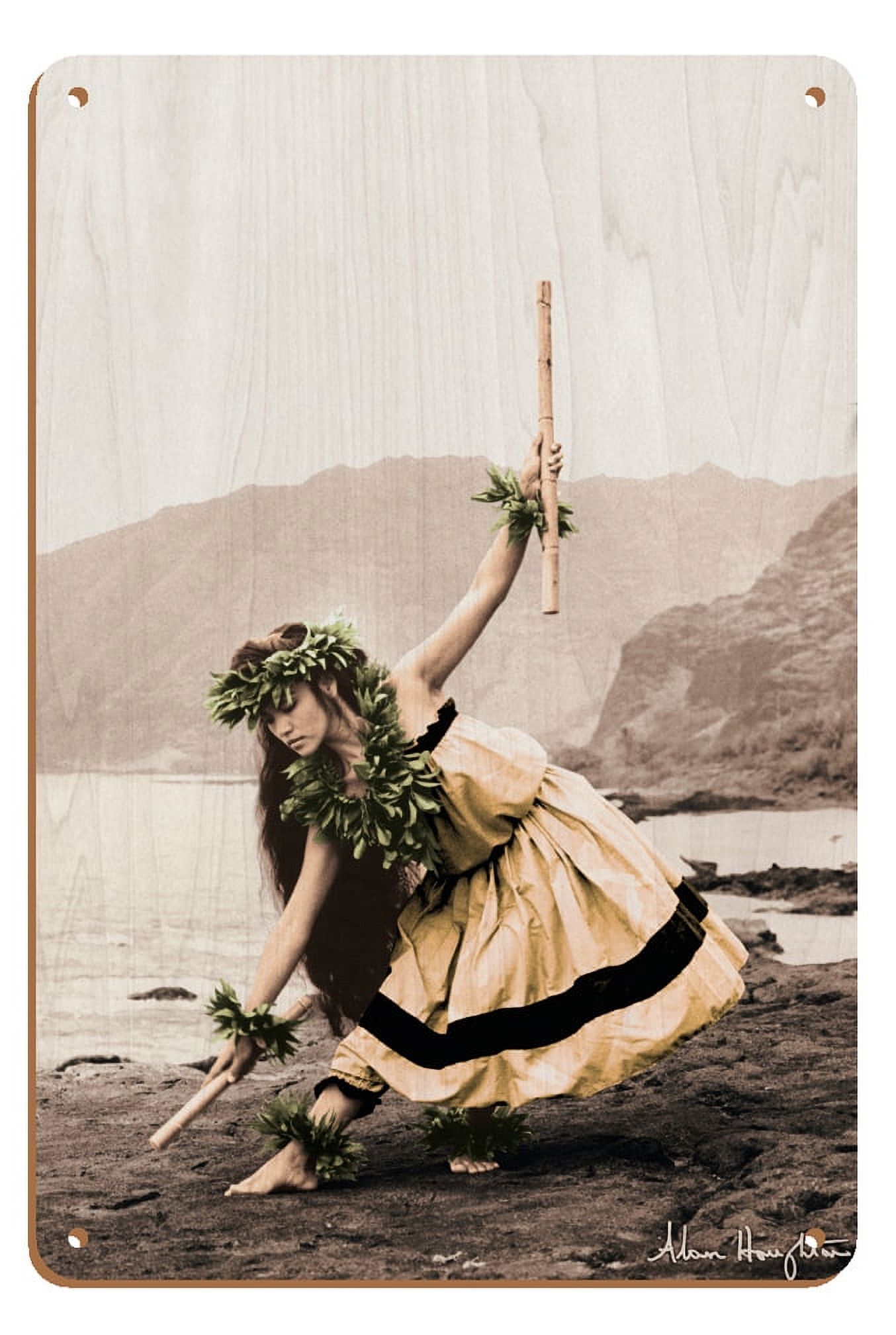 Pua with Sticks (Kala'au) - Hawaiian Hula Dancer - Vintage Hand Colored ...