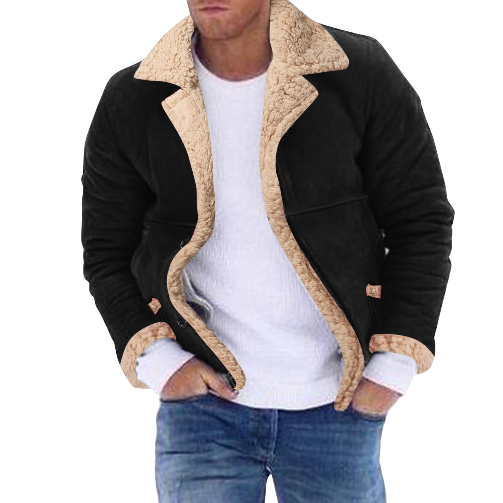 Puawkoer Men Plus Size Winter Heavy Coat Lapel Collar Long Coats and ...