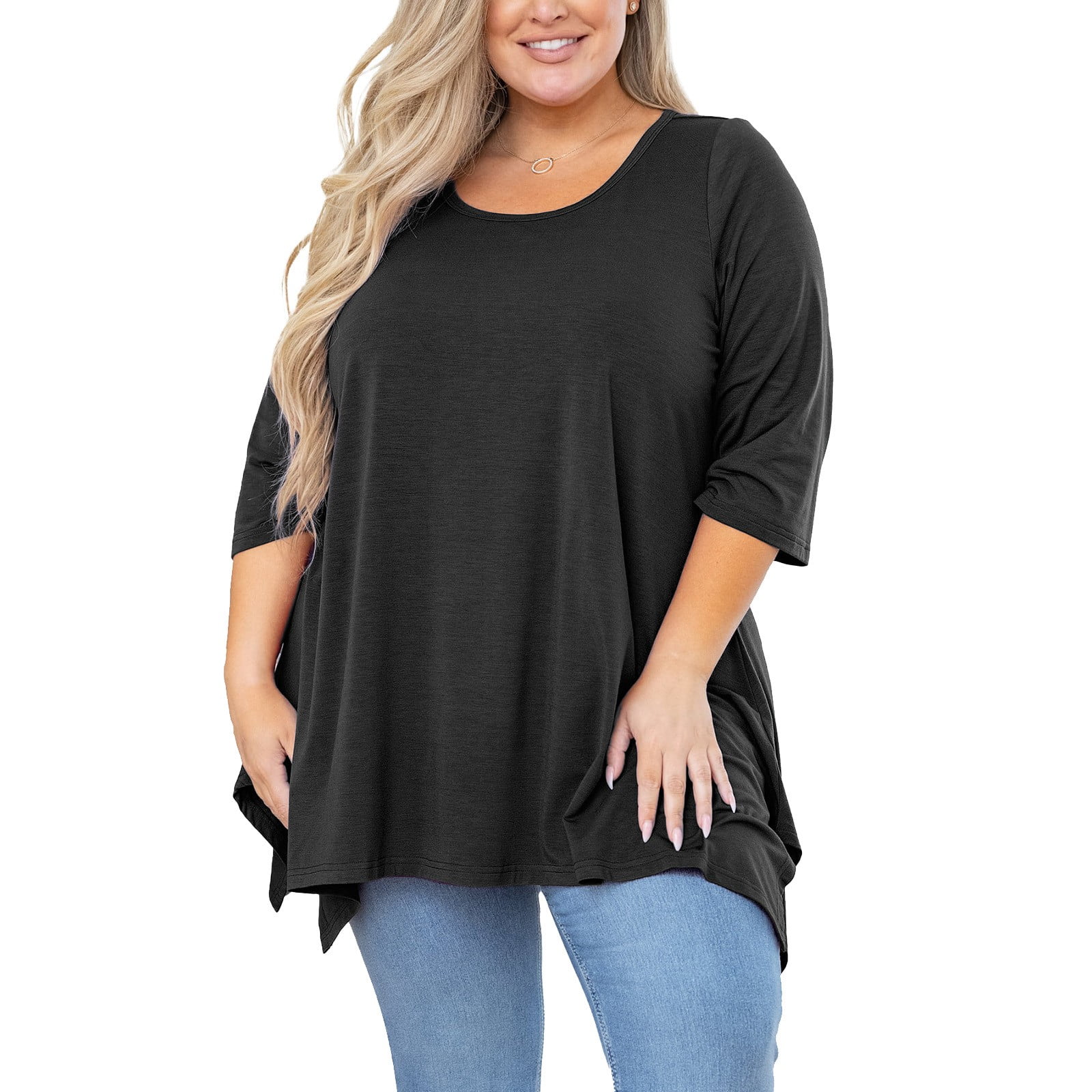 Puawkoer Plus Size Tunic Top For Women 3/4 Sleeve Blouse Purple Gray 3X ...