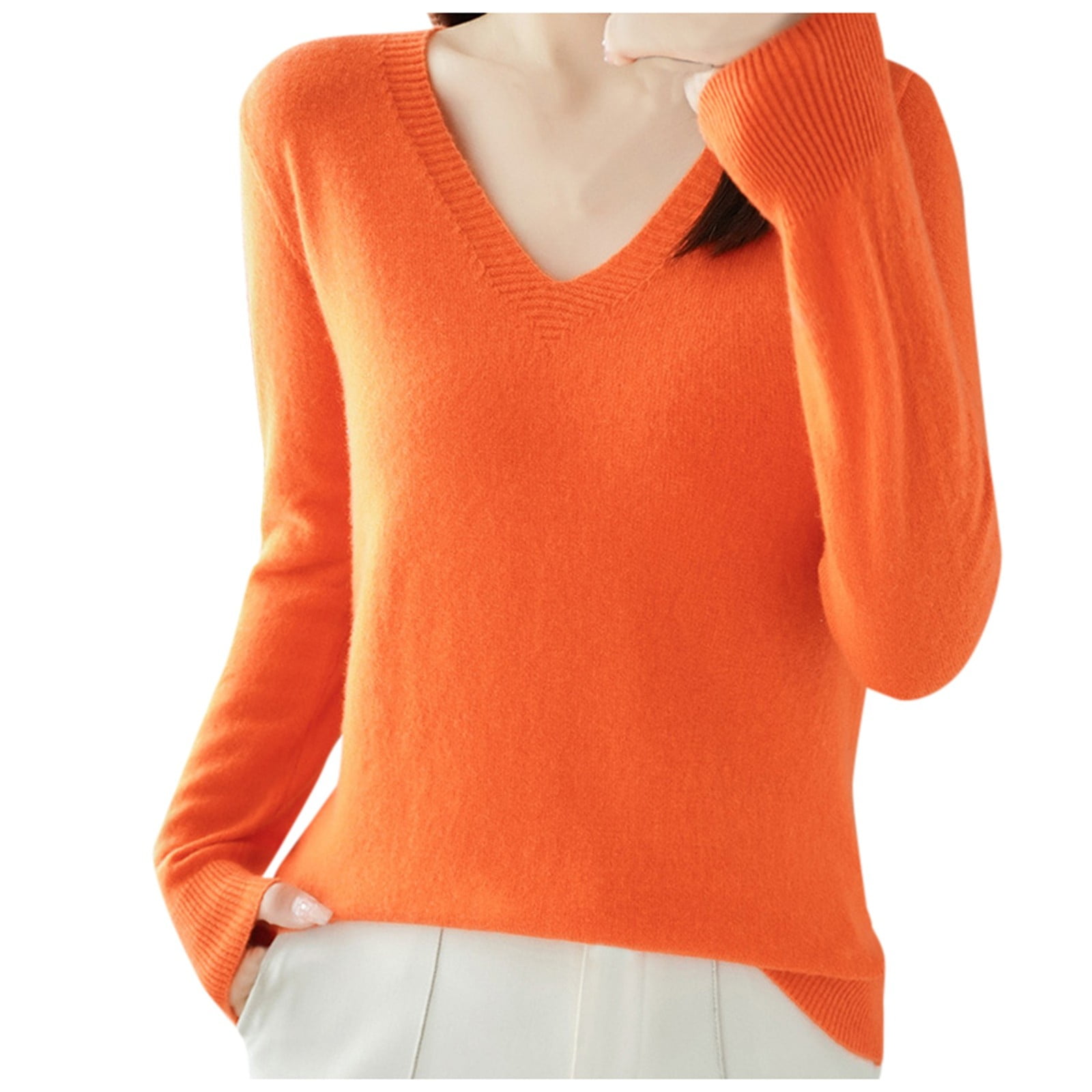 Puawkoer Women Solid Color Long Top Woman Clothes Sleeve Knit Sweater ...