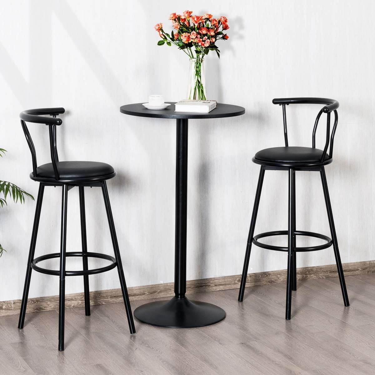 Pub Bar Table, 40-Inch Height Modern Cocktail Table with Metal Base ...