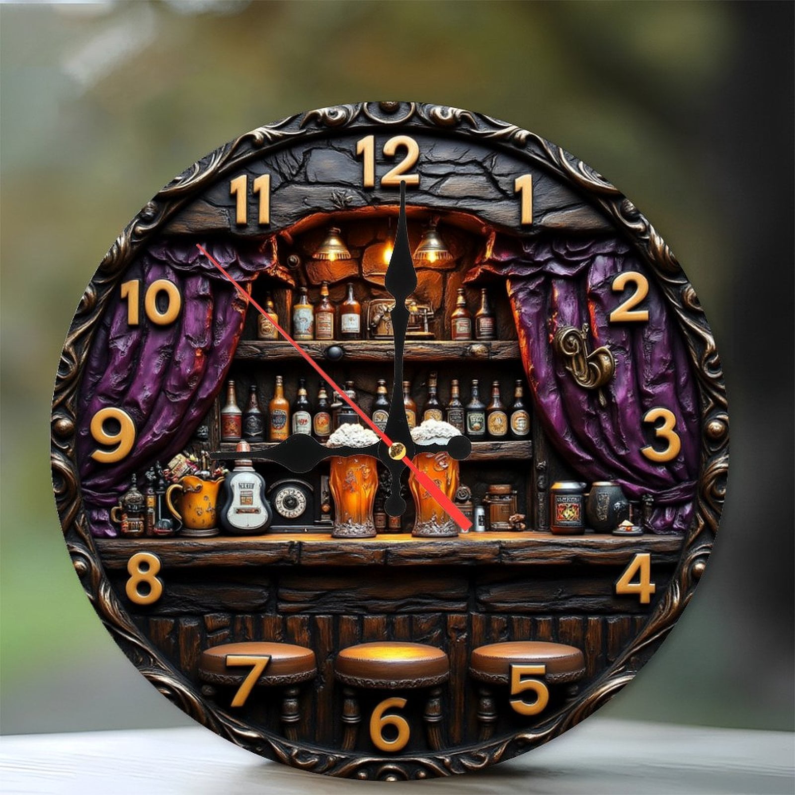 Pub Bar Themed Beer Wall Clock Decorative Resin Craft 10-Inch Silent ...