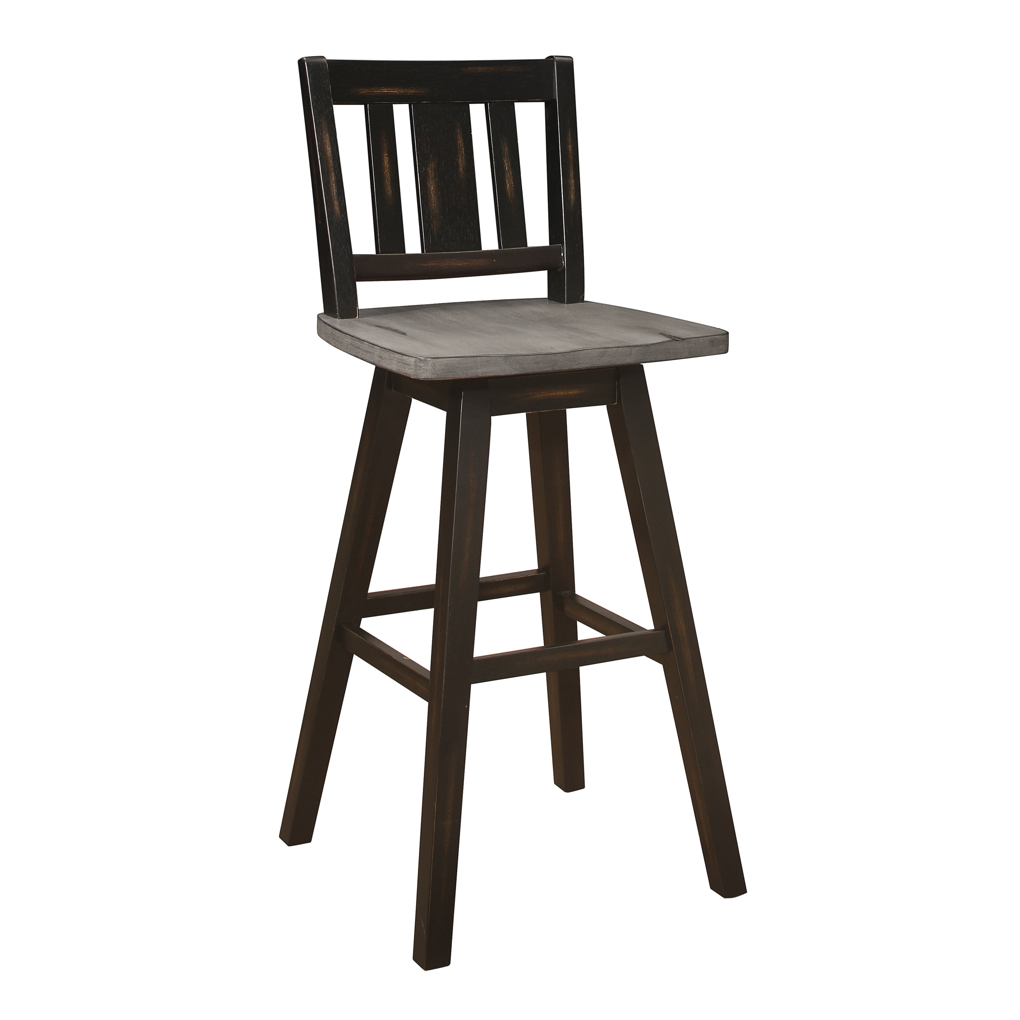 Pub Height Chairs Set of 2, Distressed Gray and Black 360-degree Swivel ...