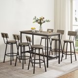 Pub High Dining Table 7 Piece Set, Industrial Style Pub Table, 6 PU ...