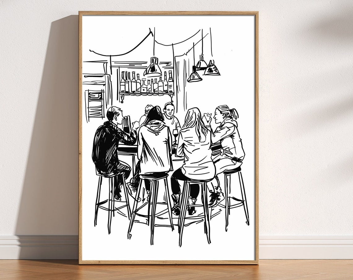 Pub Scene Doodle Illustration Print, Fun Aesthetic British Pub Poster ...