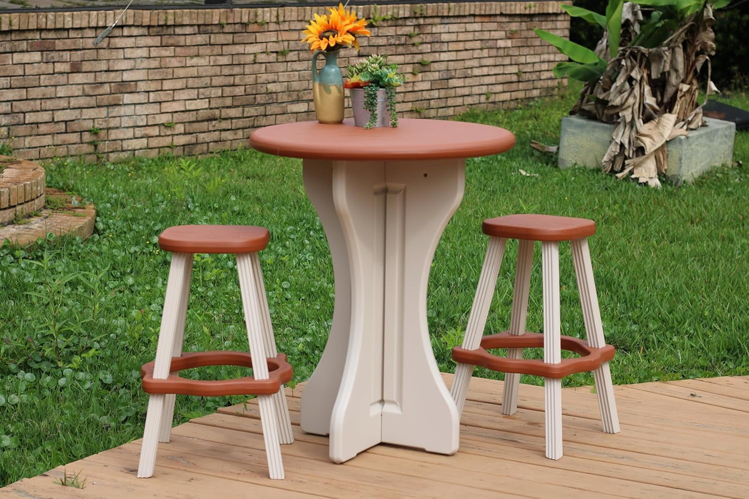 Pub Set, 30-Inch Round with 2 Stools, Redwood/Beige - Walmart.com