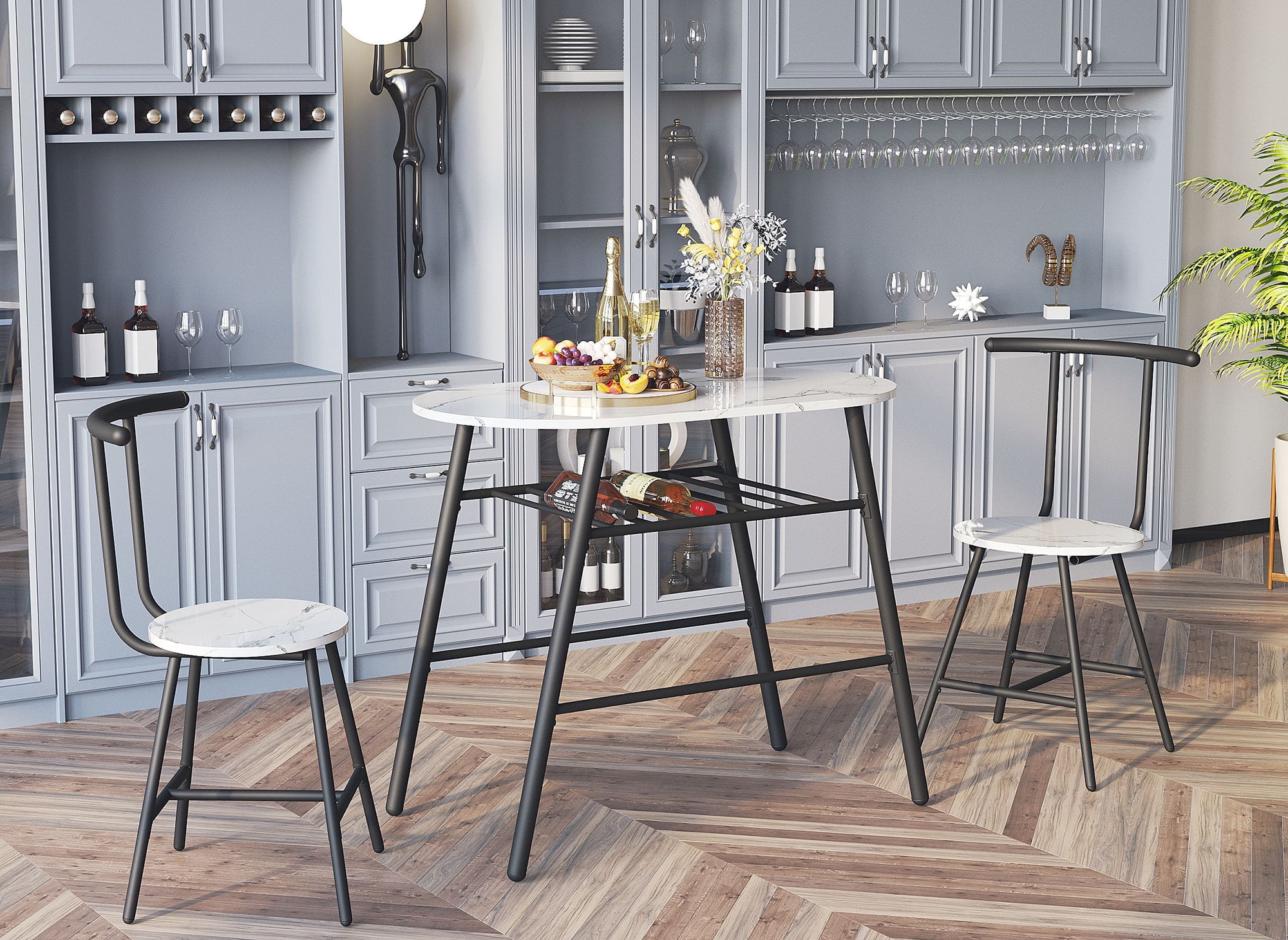 Pub Table Set, 3 pieces Modern Industrial Style Table Set and Chairs ...