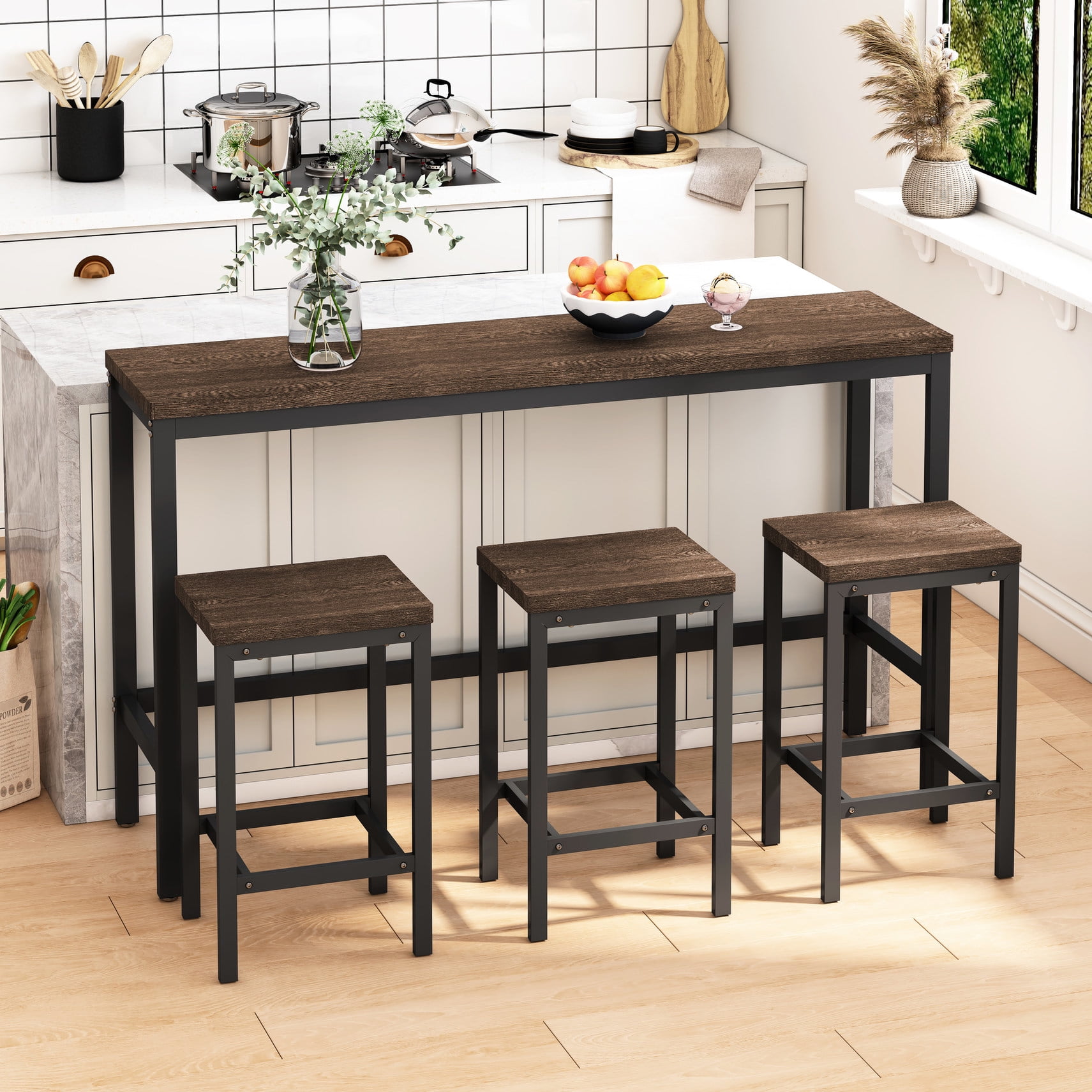 Pub Table with 3 Stools | Comfortable Seating for Dining, Fits Small ...