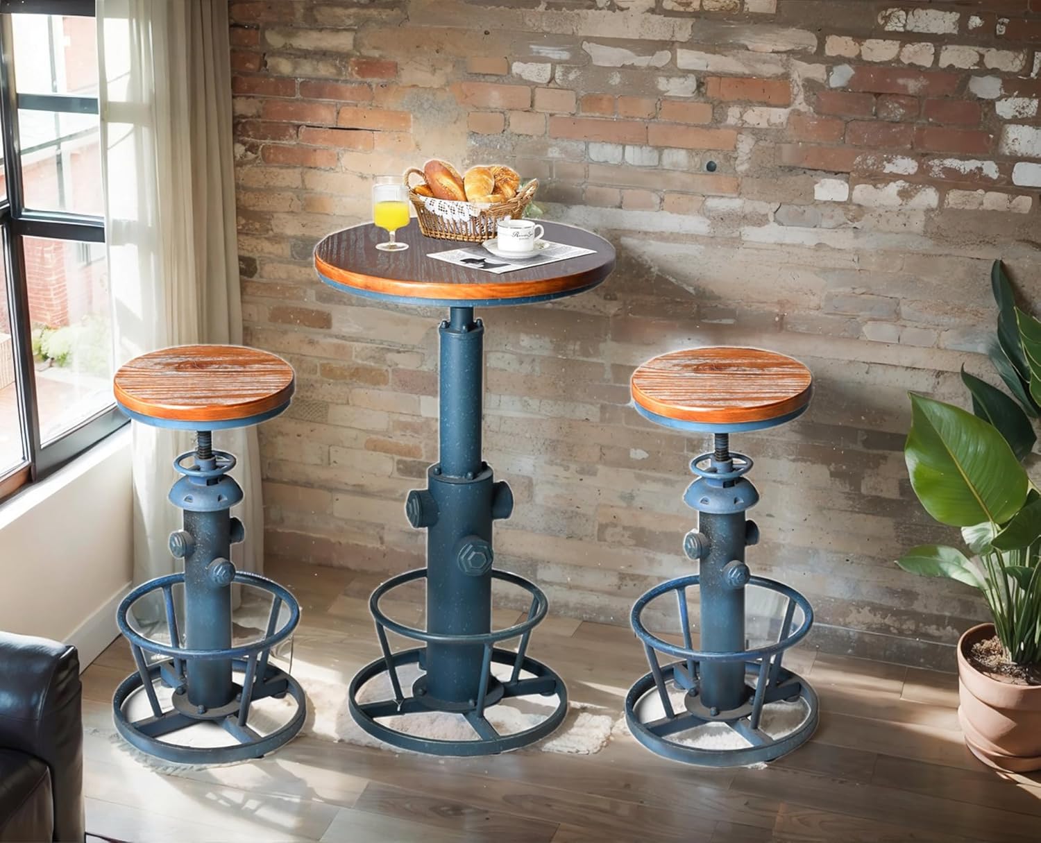 Pub bar Set Retro Round bar Table and Stools for 2 Height Adjustable ...