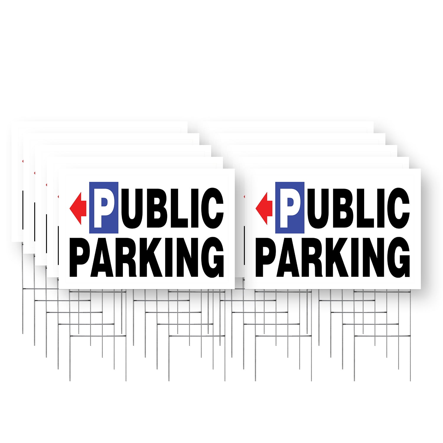 Public Parking Left Yard Sign 10 Pack of 24 Inch x 36 Inch Double Sided ...