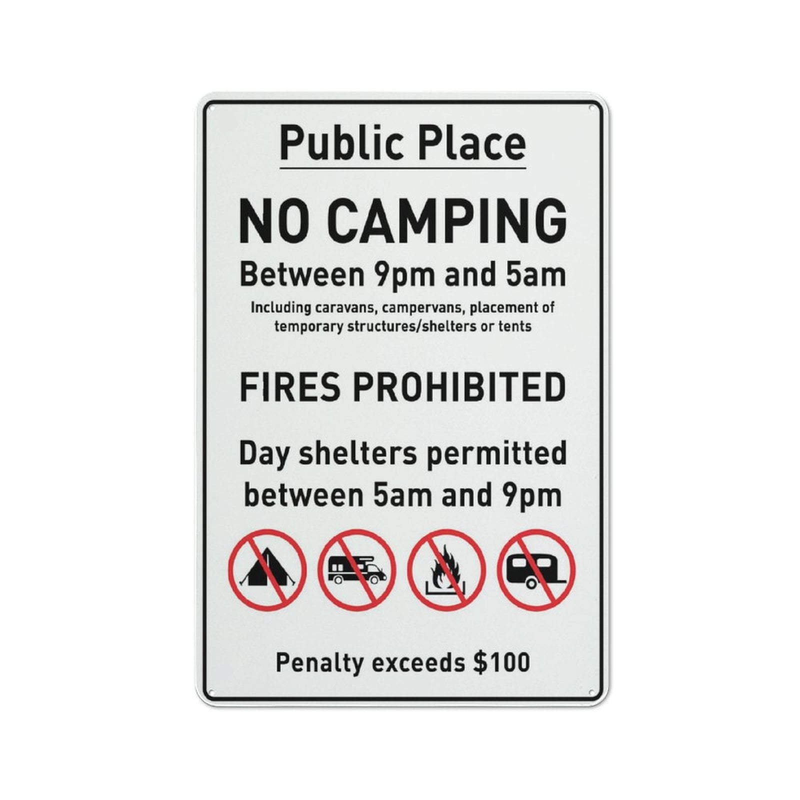 Public Place No Camping Sign 12X8 Inch Tin Sign Great For Garden And ...