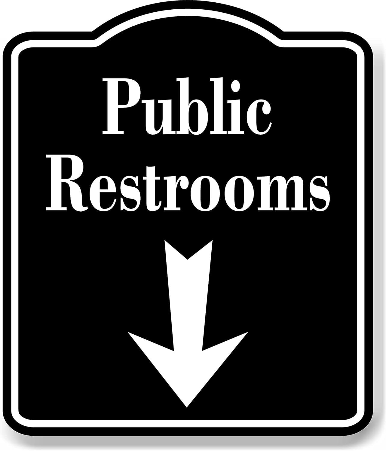 Public Restrooms Down Arrow BLACK Aluminum Composite Sign, 20"x24 ...