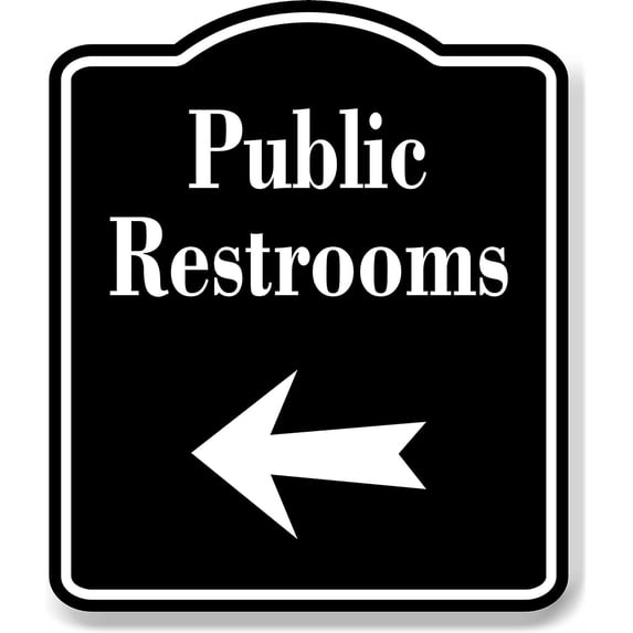 Public Restrooms Left Arrow BLACK Aluminum Composite Sign, 15"x18 ...