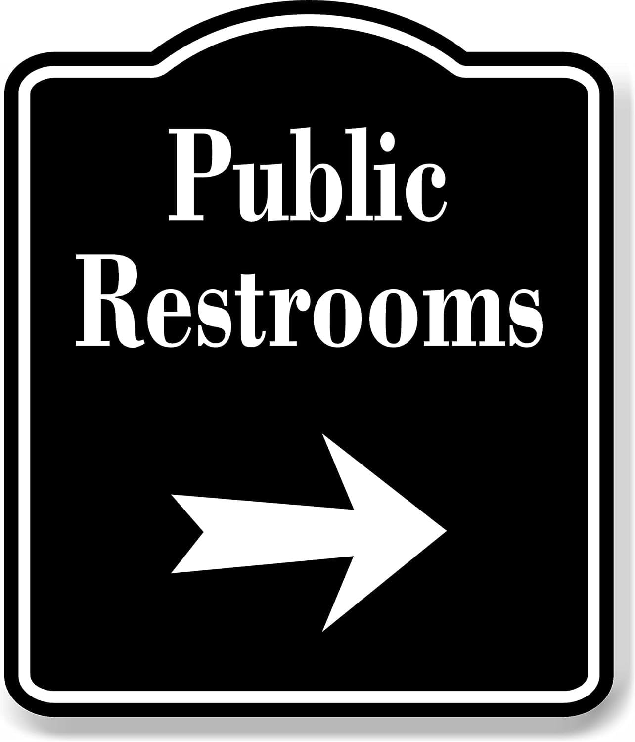 Public Restrooms Right Arrow BLACK Aluminum Composite Sign, 8.5"x10 ...