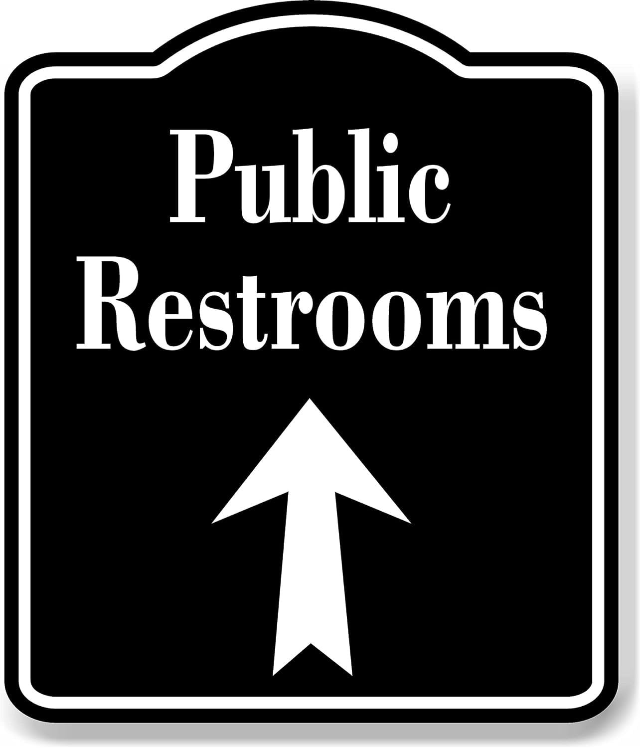 Public Restrooms Up Arrow BLACK Aluminum Composite Sign, 15"x18 ...