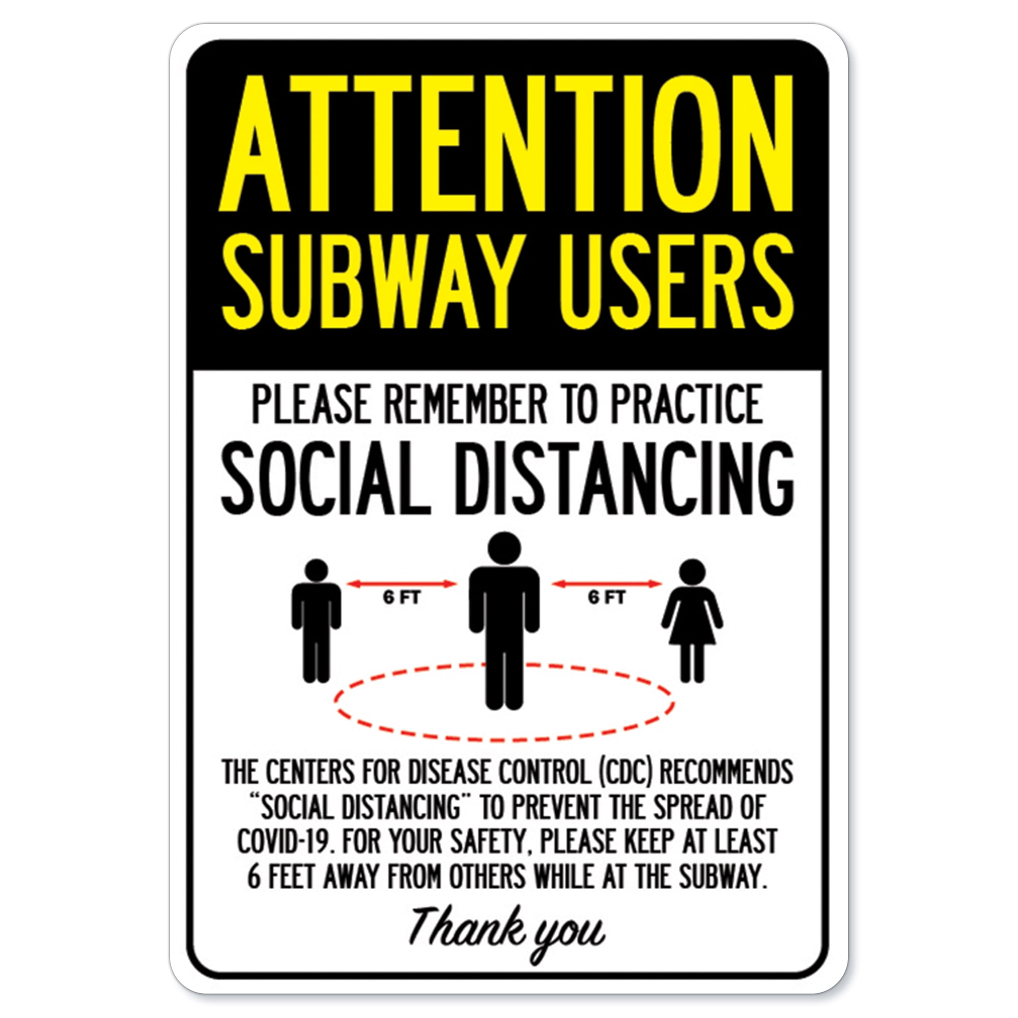 Public Safety Sign - Attention Subway Users Practice Social Distancing ...