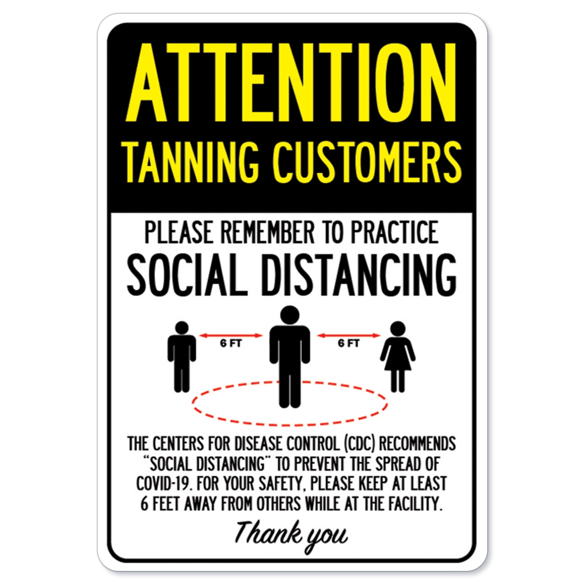 Public Safety Sign - Attention Tanning Customers Practice Social ...
