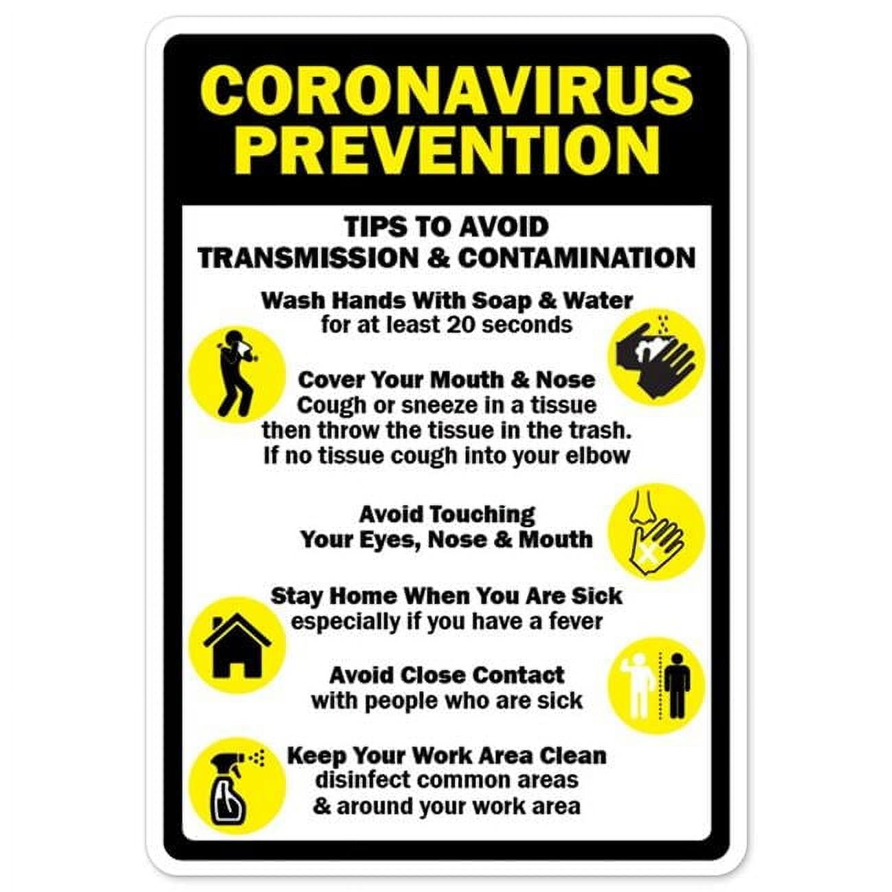 Public Safety Sign - Coronavirus Prevention Tips to Avoid Transmission ...