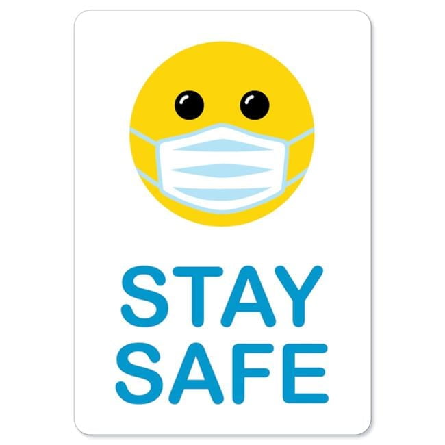Public Safety Sign - Stay Safe Smiley Face with Mask - Walmart.com