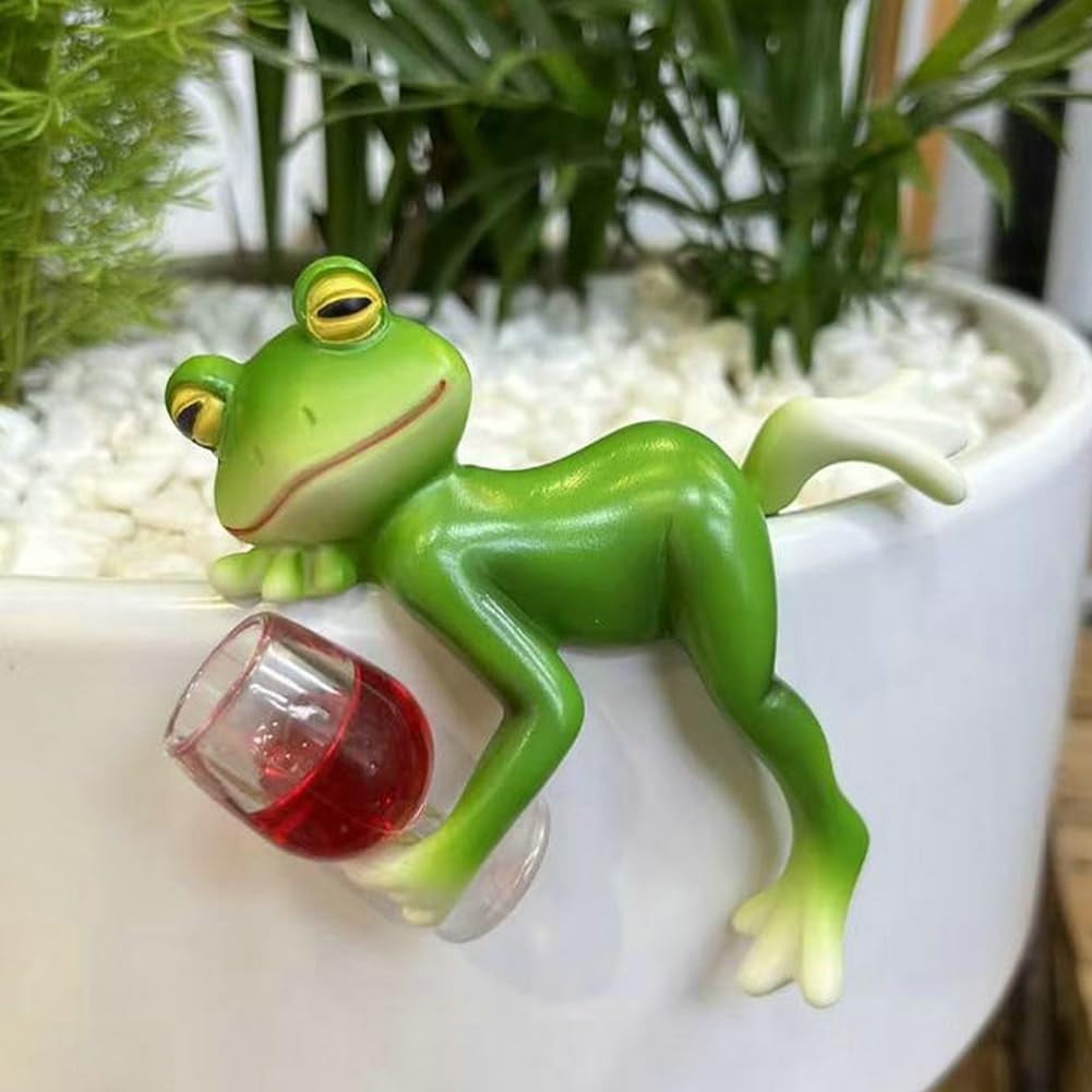 Pubyfun Tipsy Frog, Funny Drinking Frog Figurines Flower Pot Hugger ...